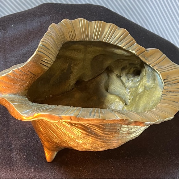 Vintage | Accents | Large Brass Conch Shell Planter Catchall Bottle ...
